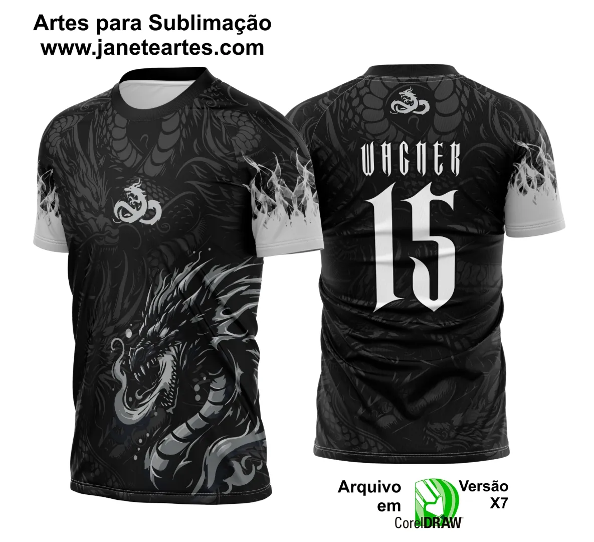 Arte Vetor Camisa Interclasse Dragão Negro Fogo 2025 | Janete Artes